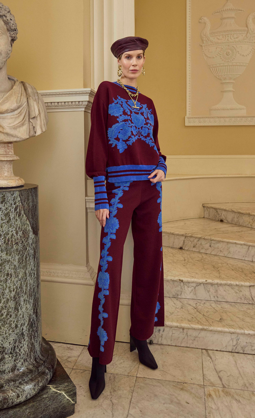 TEMPERLEY LONDON Floral Knit Wide-Leg Trousers